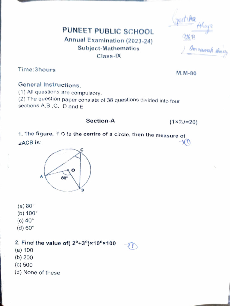 Puneet Public 9th Maths 2024 | PDF | Area | Mathematical Concepts