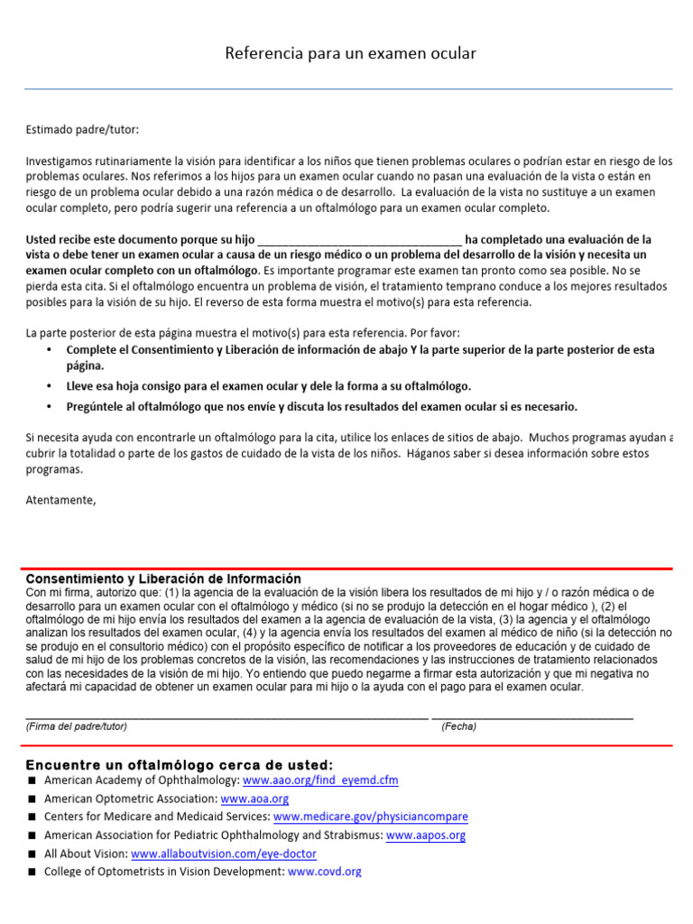 Referencia para examen ocular infantil | PDF | Lentes | Medicare ...