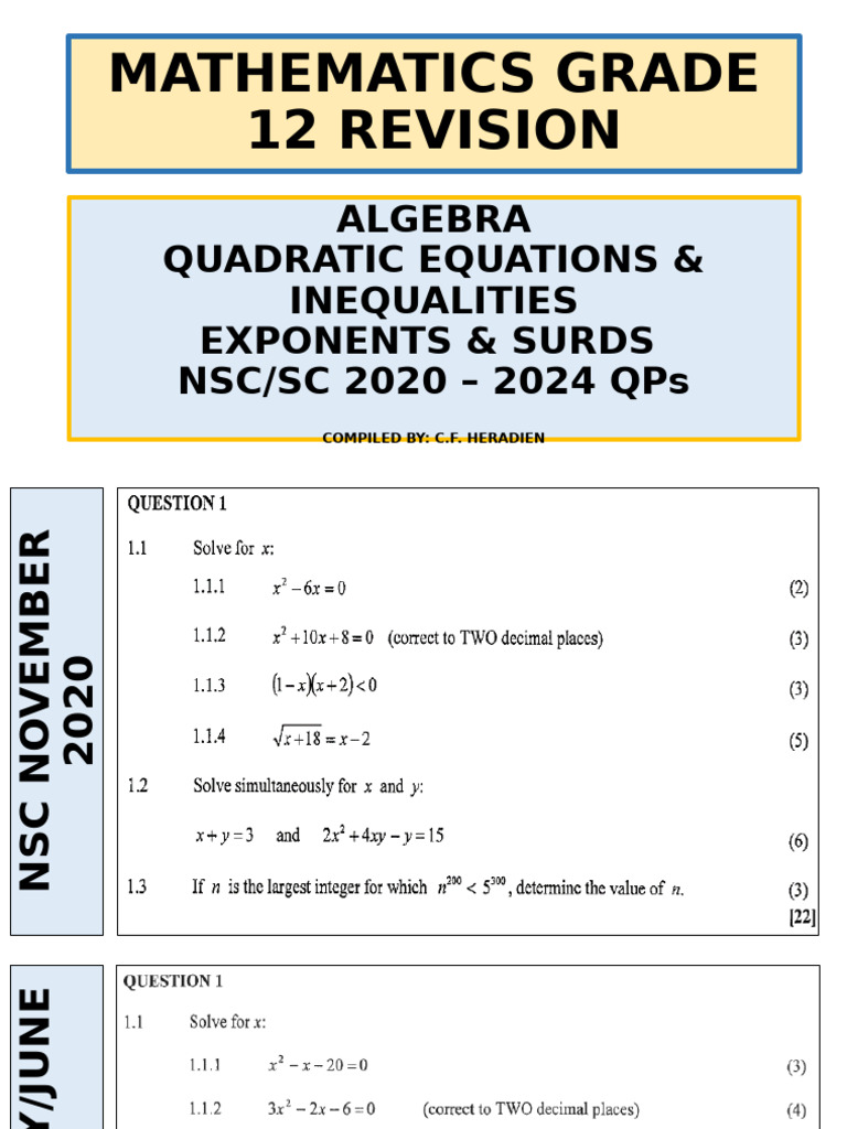 1_maths p1 Revision 2020_2024 Qps (Quadratic Equations) | PDF