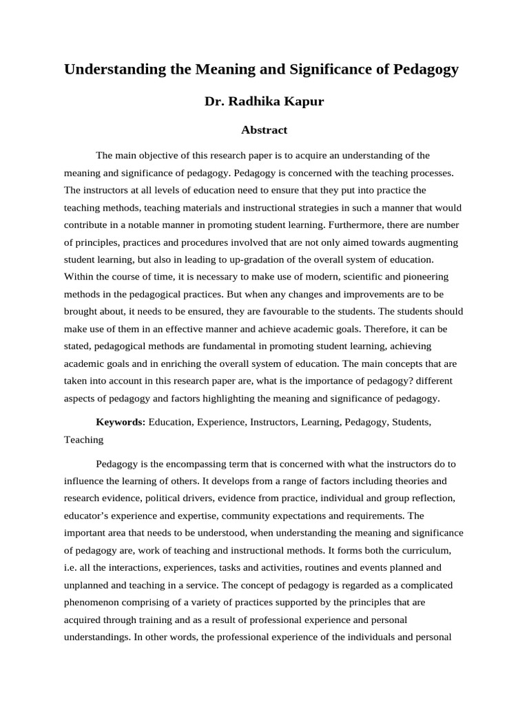 Understanding The Meaning and Significance of Pedagogy I | PDF ...