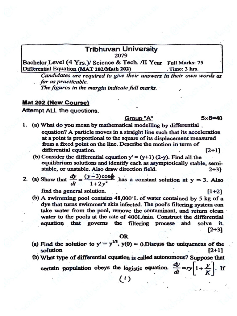 Differential Equations 2079 Paper | PDF