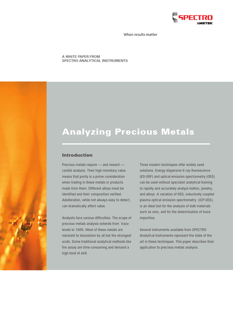 Precious Metals Analysis Techniques | PDF | Metallurgical Assay | Fineness