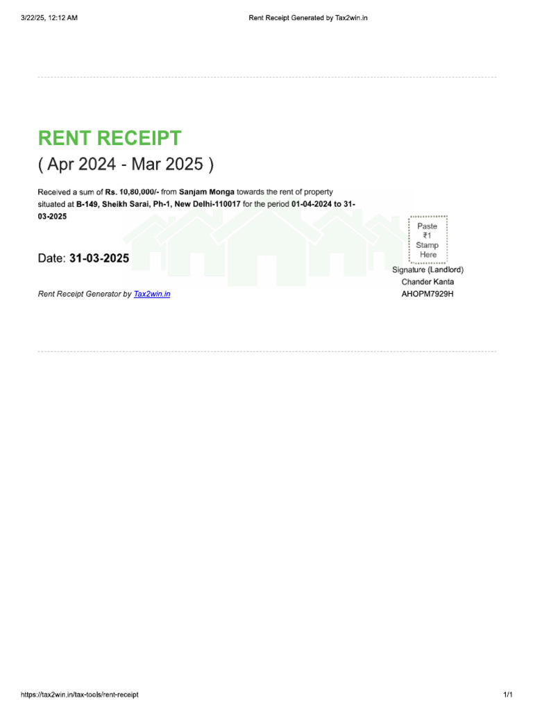 Rent Receipt | PDF