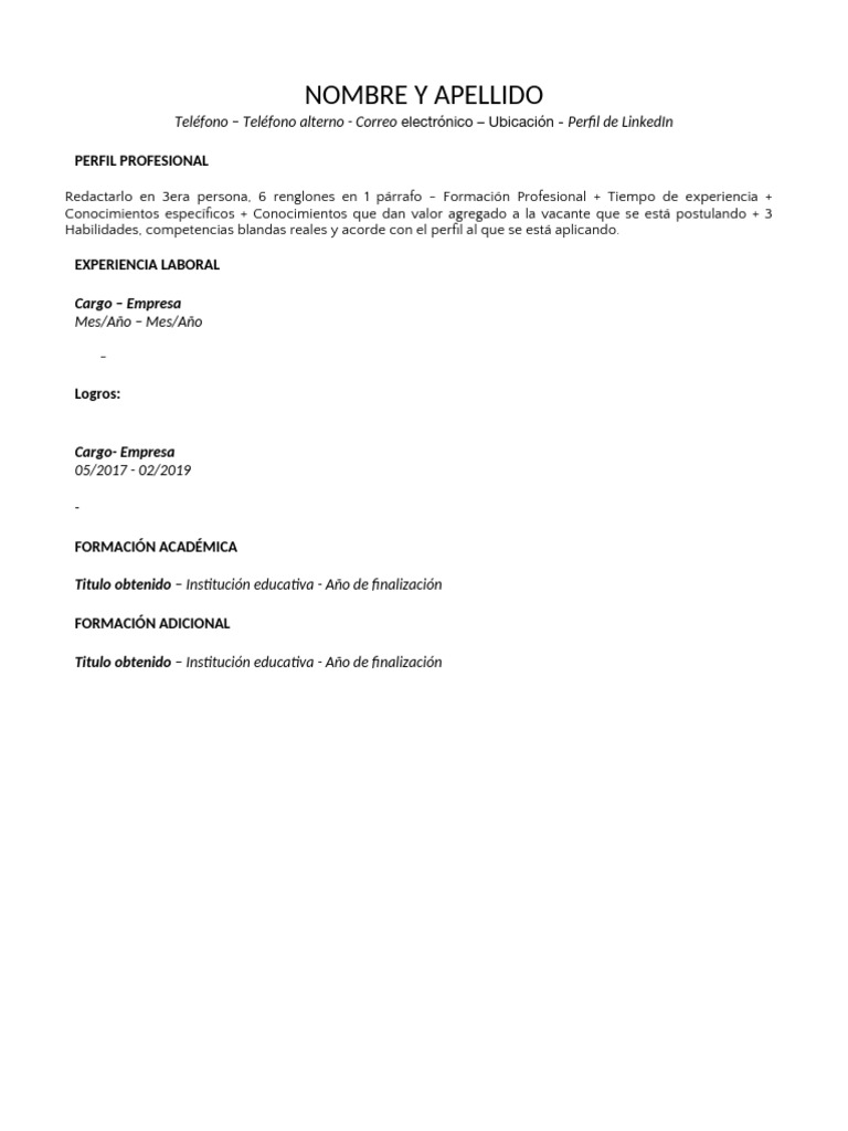 Hoja de Vida Formato ATS | PDF