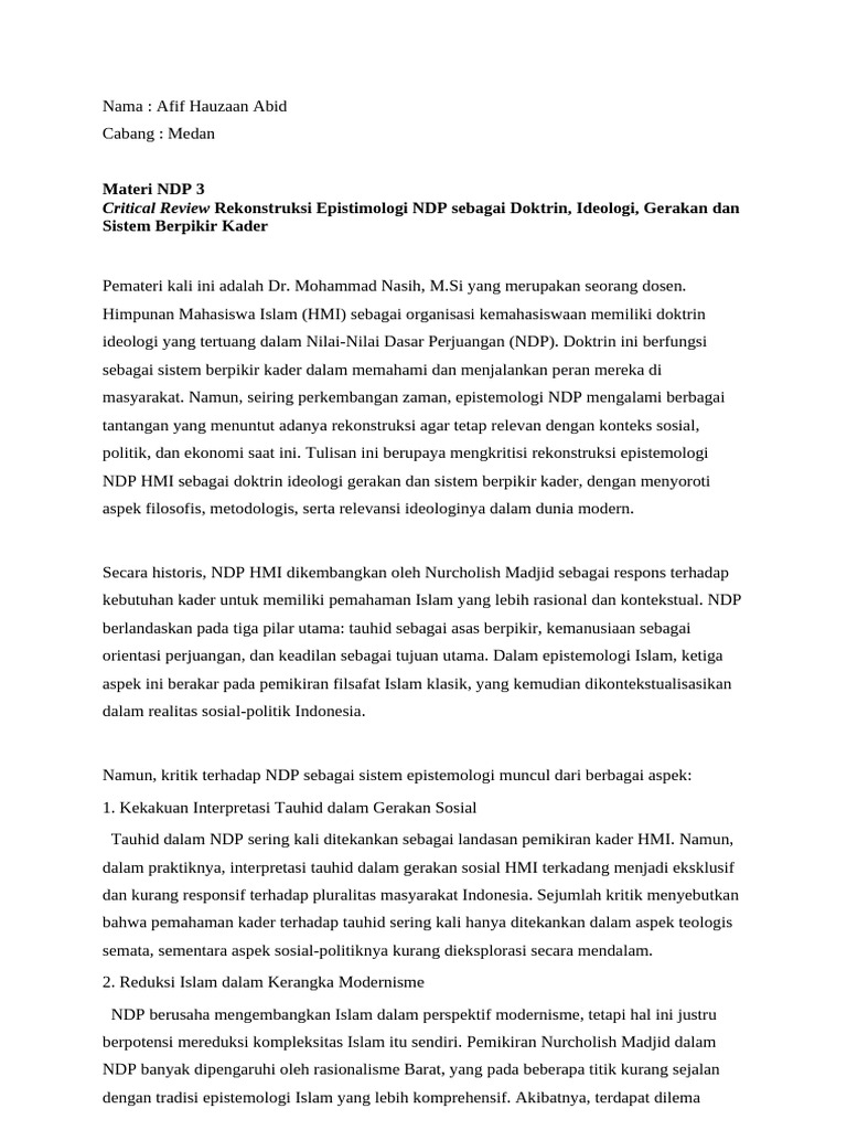 Rekonstruksi Epistemologi NDP HMI | PDF