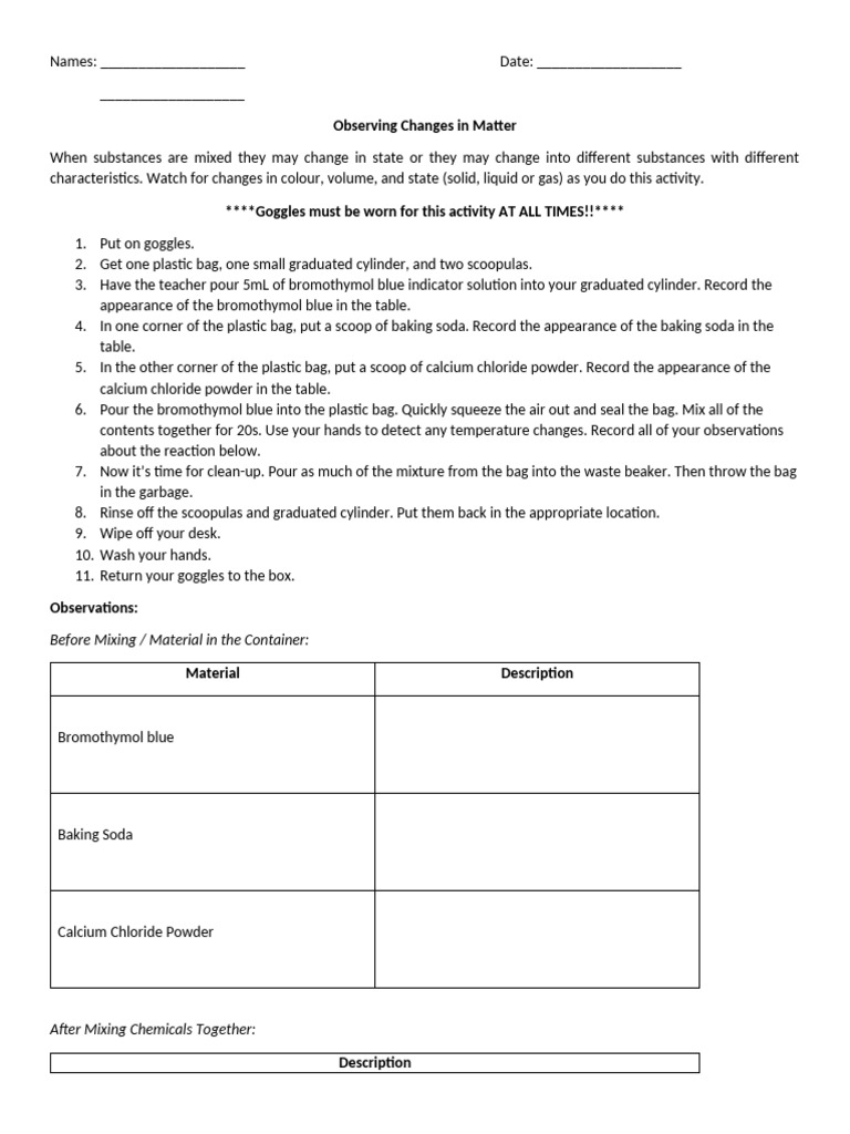 Activity Observing Changes in Matter | PDF