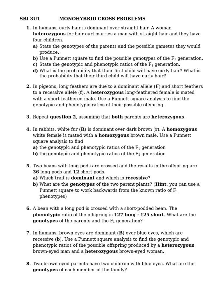 Monohybrid Cross Practice Problems | PDF | Dominance (Genetics) | Genotype