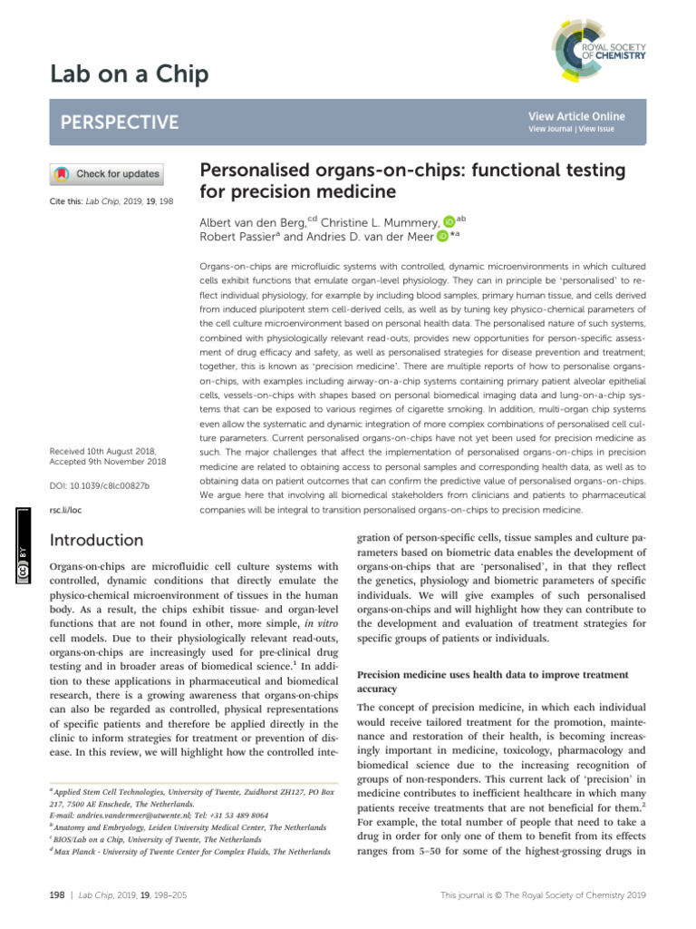 Personalised Organs On Chips Functional Testing For Precision Medicine ...