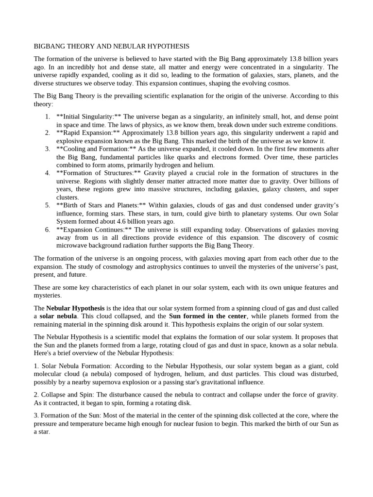 Big Bang Theory & Nebular Hypothesis Explained | PDF | Meteoroid | Planets