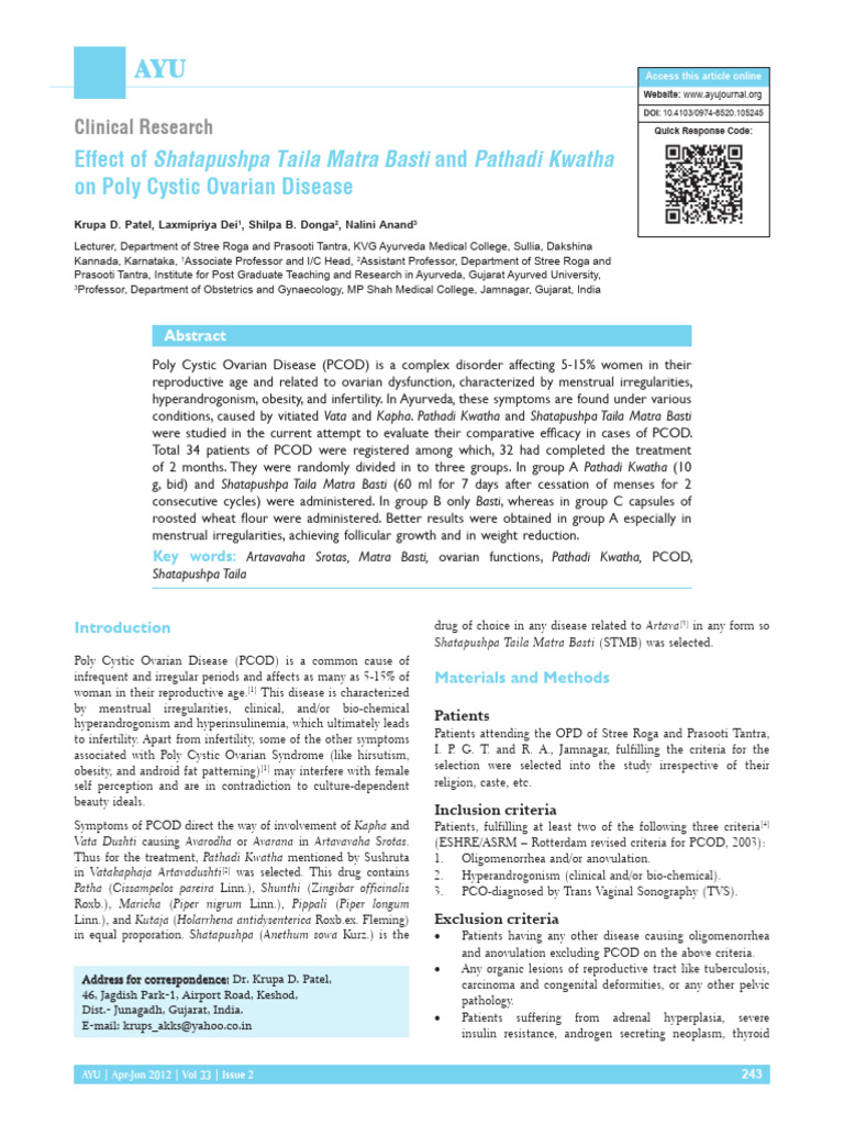Effect of Shatapushpa Taila Matra Basti And.15 | PDF | Menstrual Cycle ...