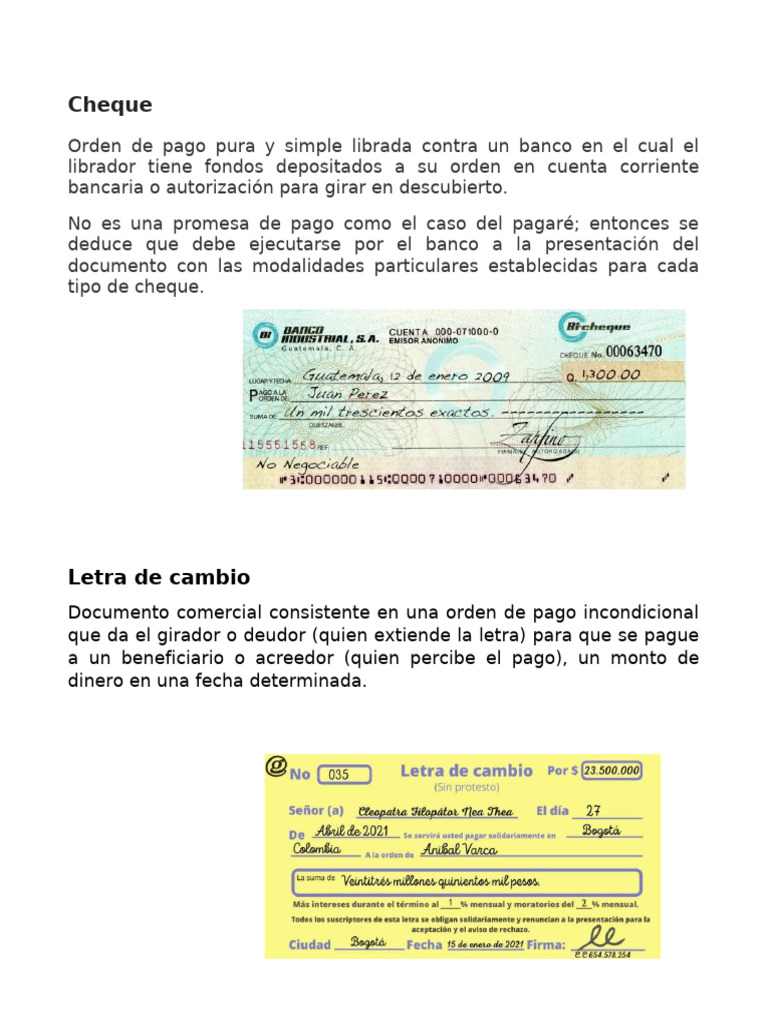 Documentos Comerciales | PDF | Pagos | Cheque