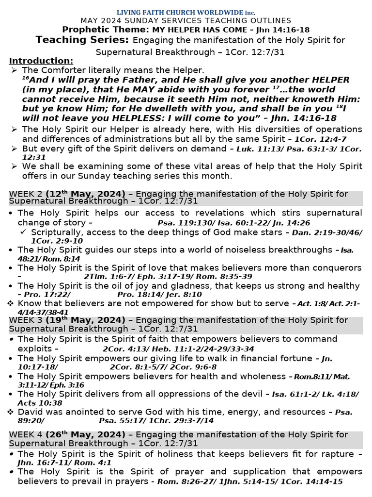 May 2024 Sunday Service Outlines | PDF | Holy Spirit | Abrahamic Religions
