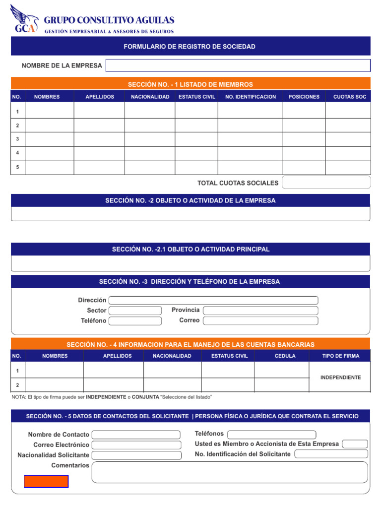 Formulario de Registro de Sociedades Edit. GCA | PDF