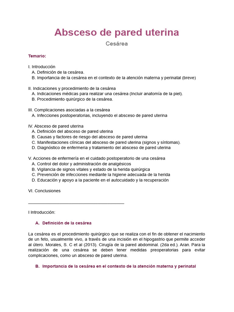 Absceso de Pared Uterina | PDF | Parto | Seccion de cesárea