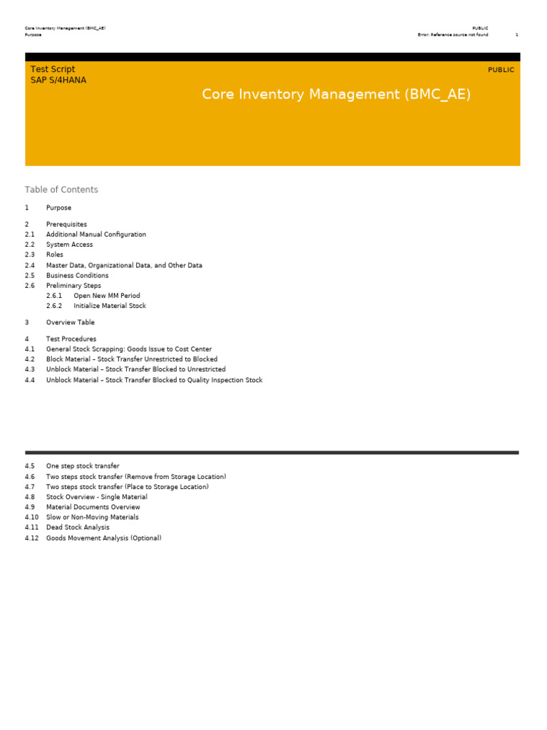 BMC - S4CLD - BPD - EN - SA - Core Inventory Management (BMC - SA) | PDF | Inventory | Warehouse