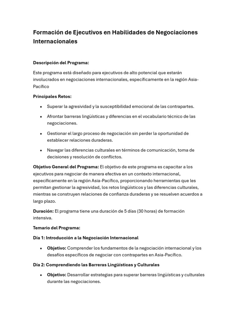 Formación de Ejecutivos en Habilidades de Negociaciones Internacionales | PDF | Las emociones ...