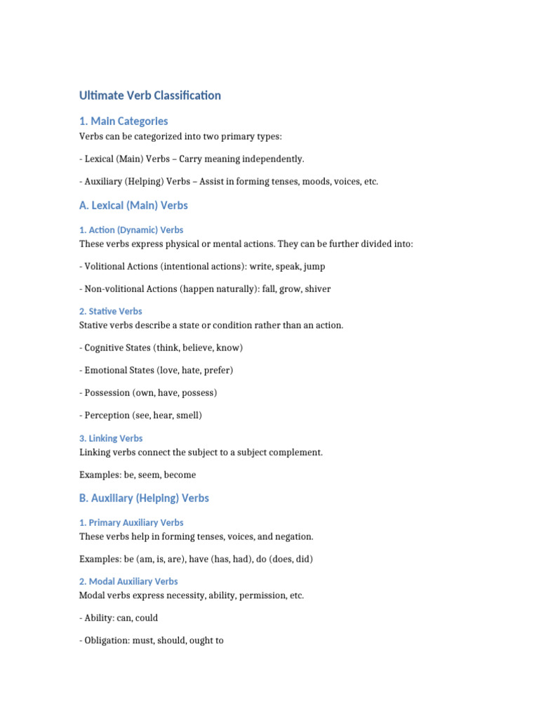 Ultimate Verb Classification | PDF
