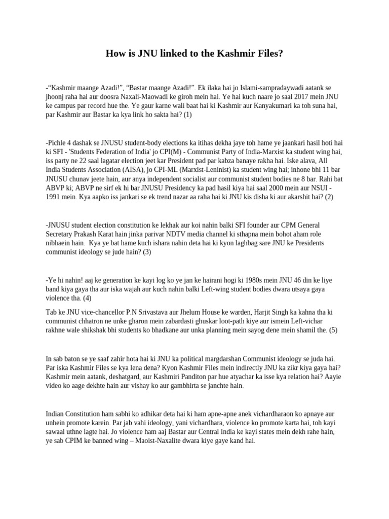 How Is JNU Linked To The Kashmir Files | PDF | Politics Of India