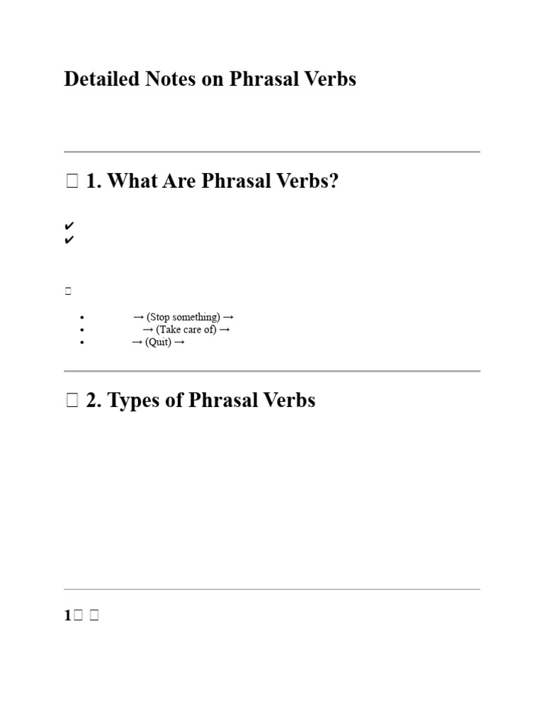 Detailed Notes On Phrasal Verbs | PDF | Verb | Object (Grammar)