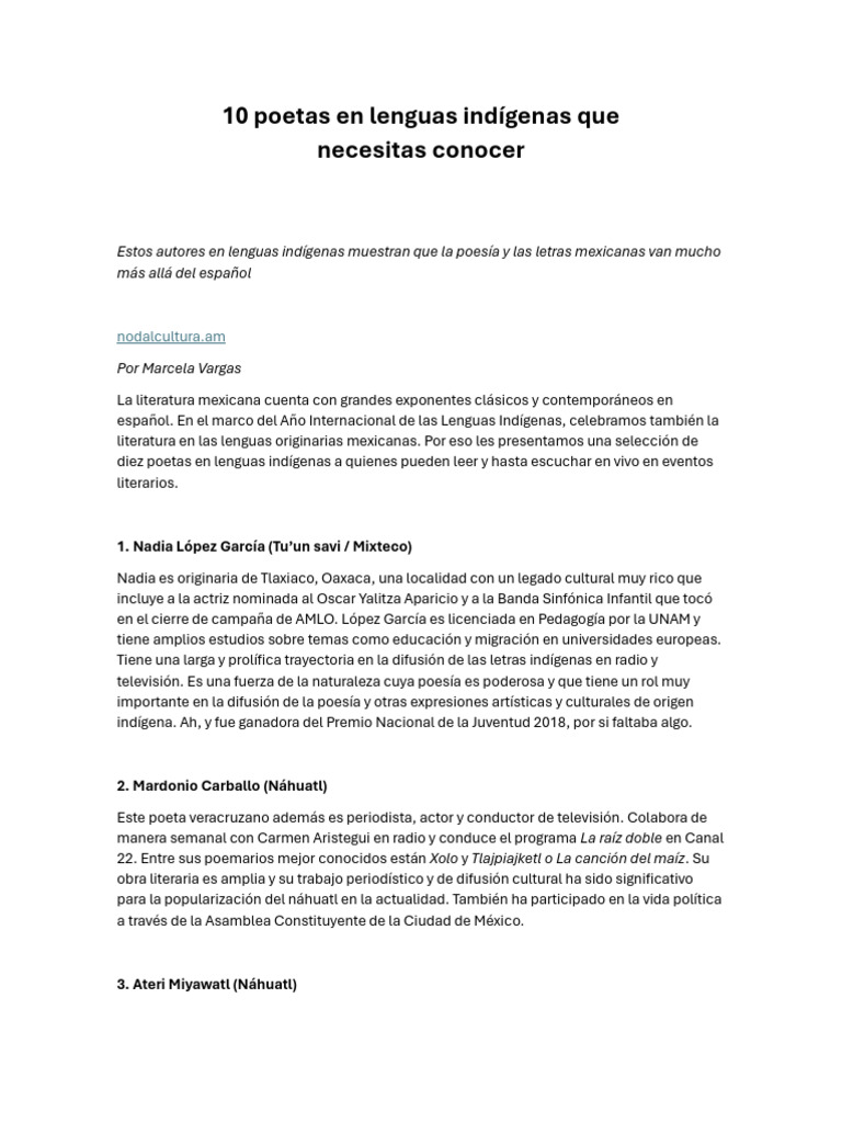 Poetas indígenas mexicanos destacados | PDF | Náhuatl | México