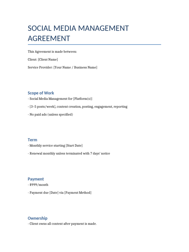 Social Media Contract Template | PDF
