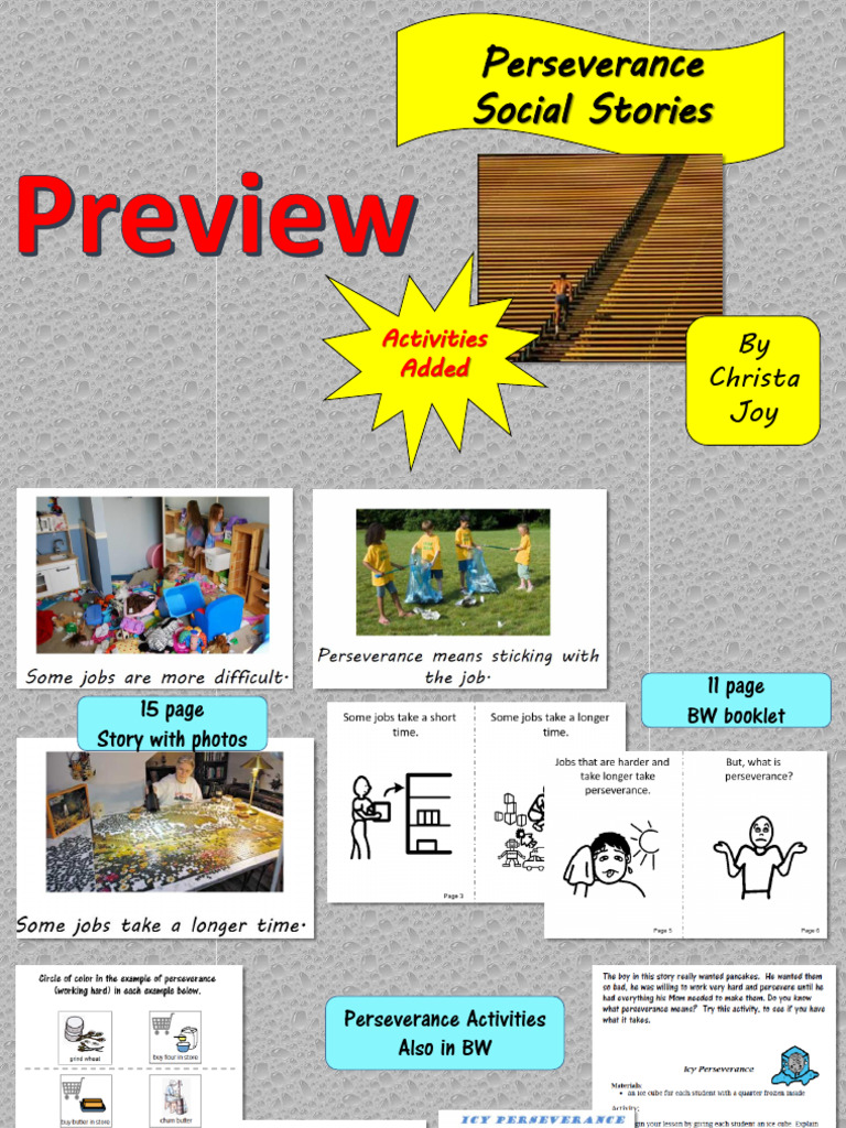 Perseverance Social Stories and Activities Preview | PDF
