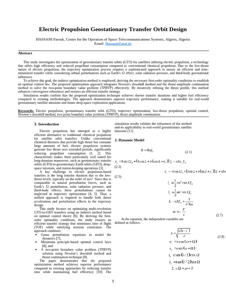Electric Propulsion Geostationary Transfer Orbit Design | PDF ...