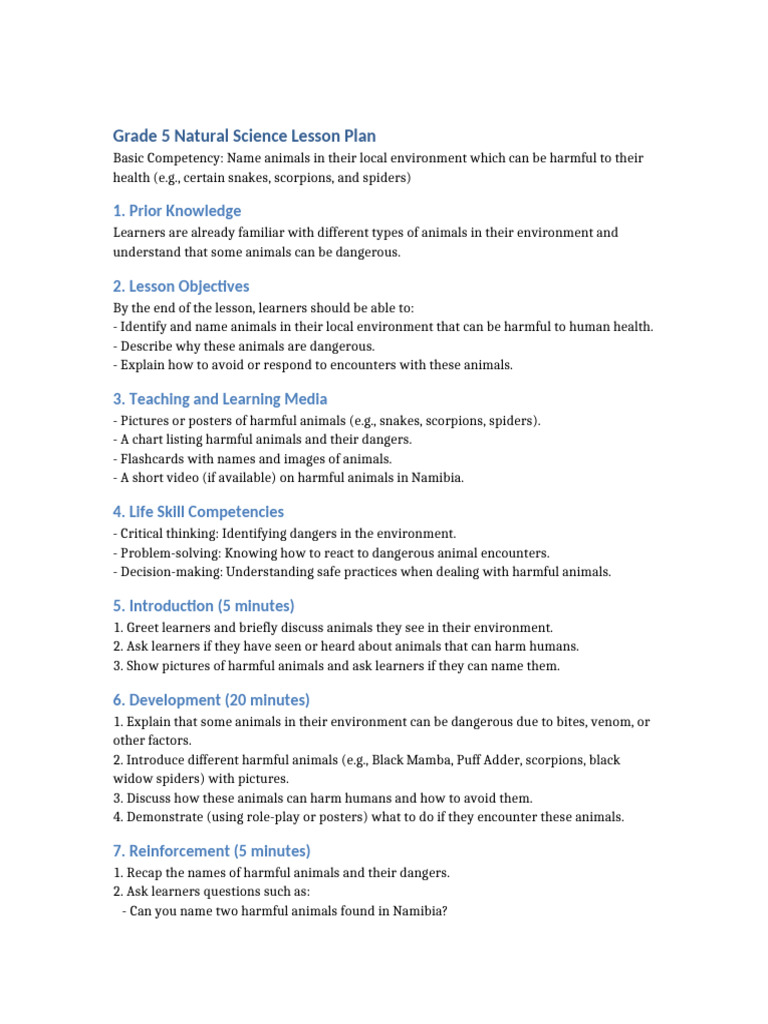 Grade 5 Natural Science Lesson Plan | PDF | Learning | Lesson Plan