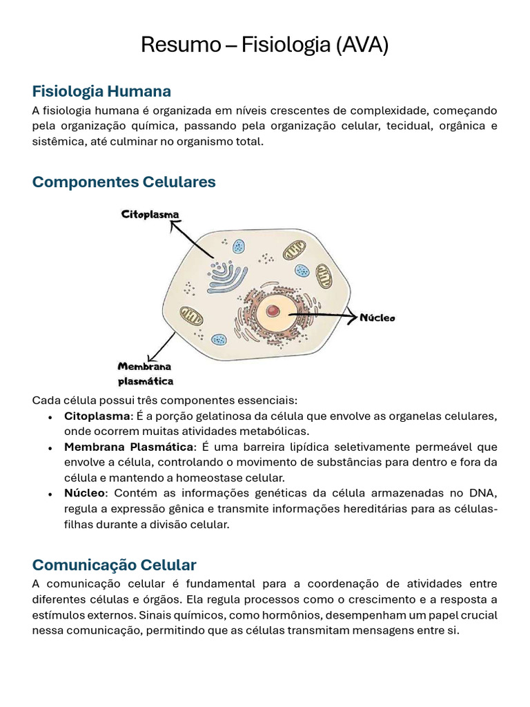NP2 - Resumo Fisiologia (AVA) | PDF | Sistema circulatório | Corpo humano