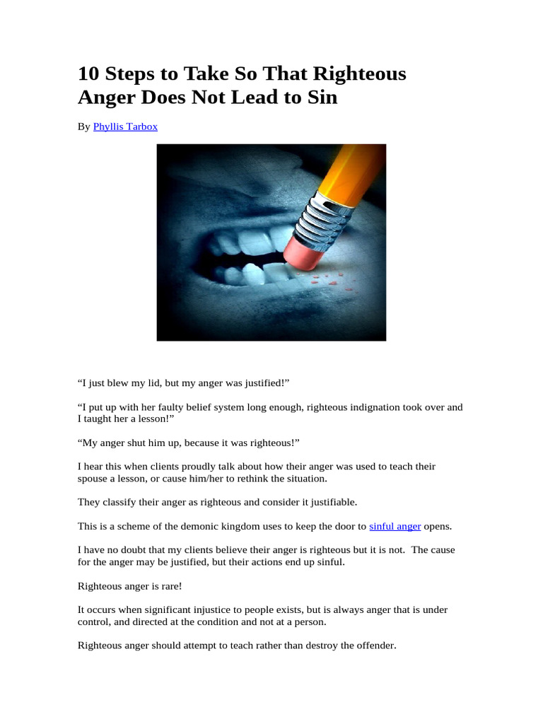 10 Steps To Take So That Righteous Anger Does Not Lead To Sin | PDF | Anger