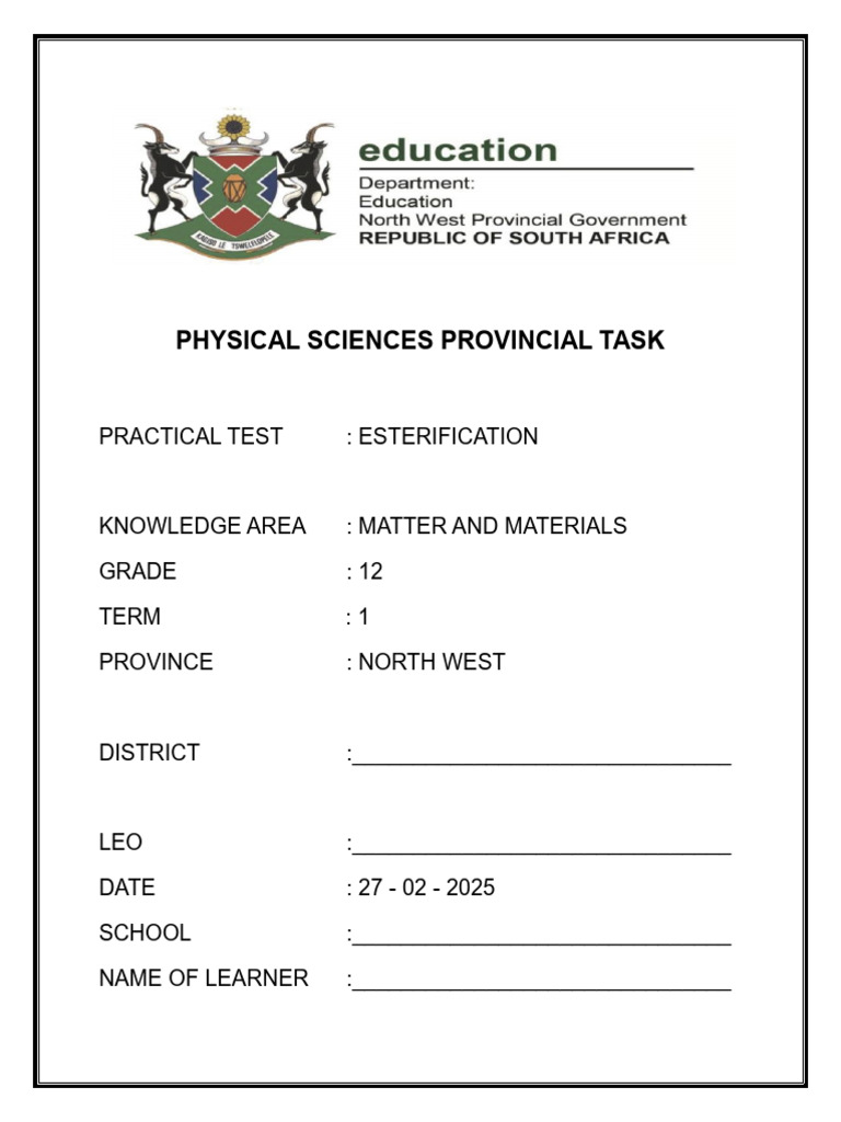 2025 PHYSICAL SCIENCES PROVINCIAL Practical Test | PDF | Ester | Molecules