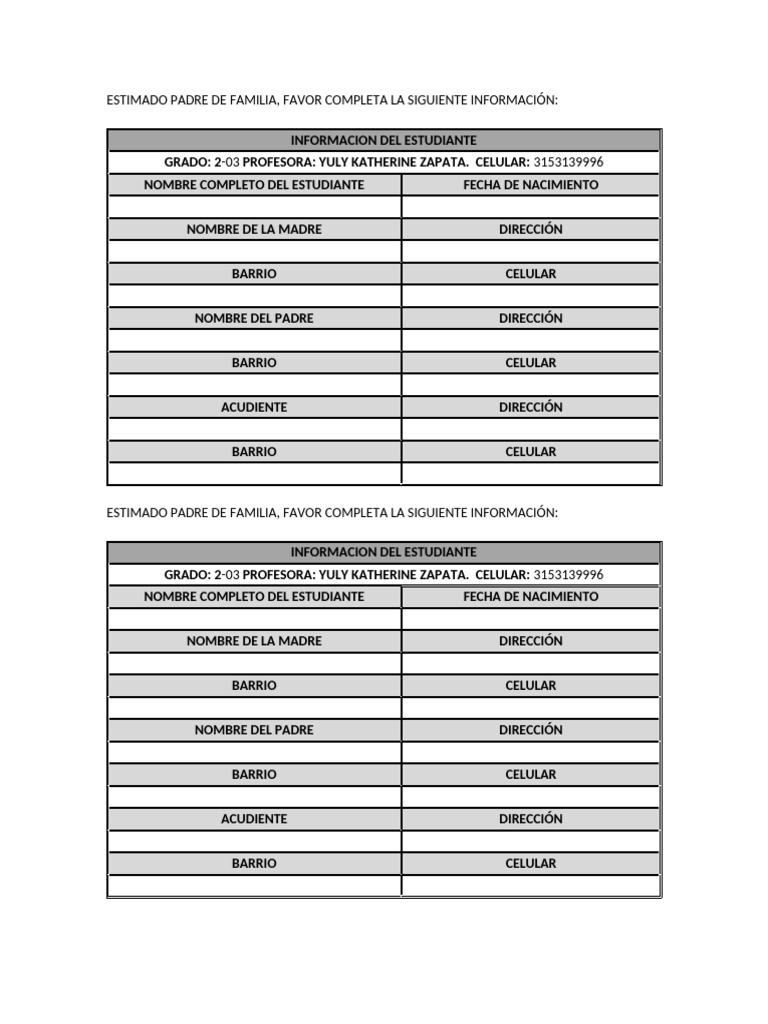 Datos Personales Del Estudiante | PDF