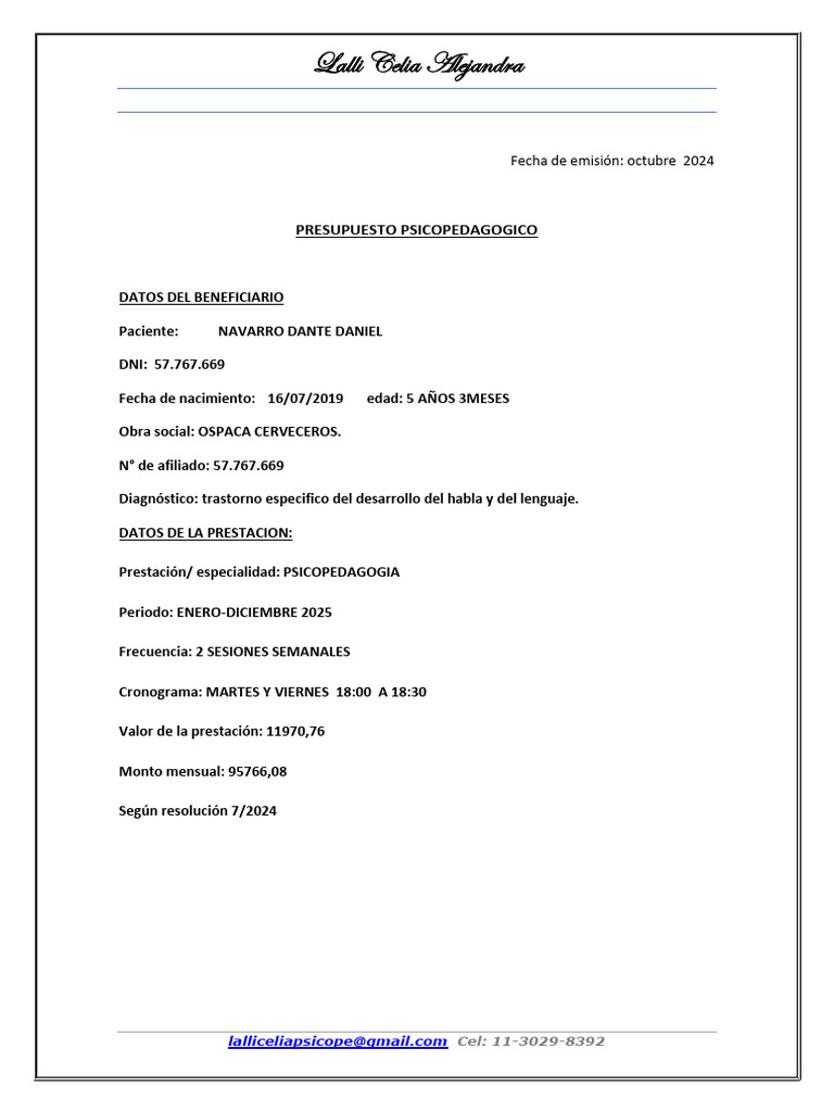 Navarro Dante Presupuesto 2025 | PDF | Atención | Ciencias del comportamiento