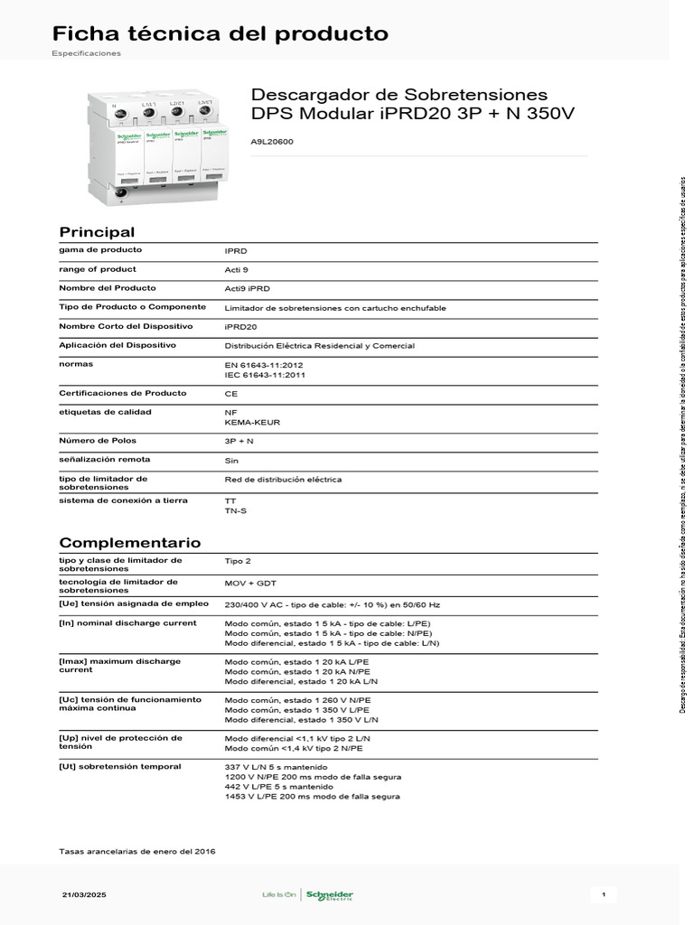 Descargador de Sobretensiones iPRD20 | PDF | Electromagnetismo ...