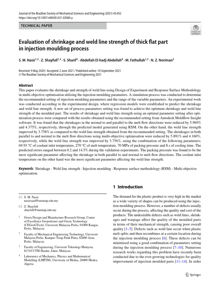 Optimizing Weld Line Strength in Injection Molding | PDF | Analysis Of ...