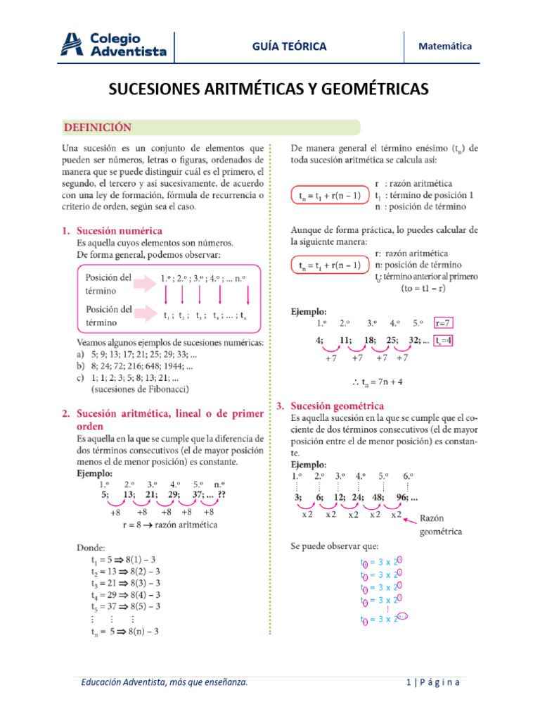 4a. Sucesiones Aritméticas y Geométricas | PDF