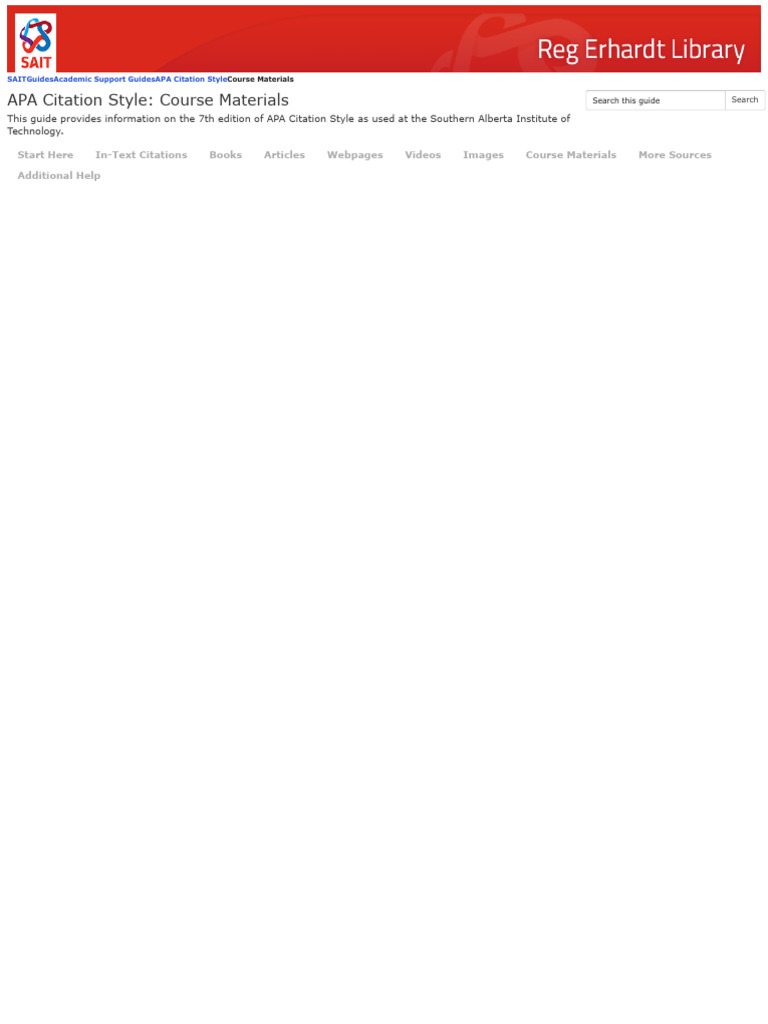APA Citation Style for Course Materials on Brightspace & other ...