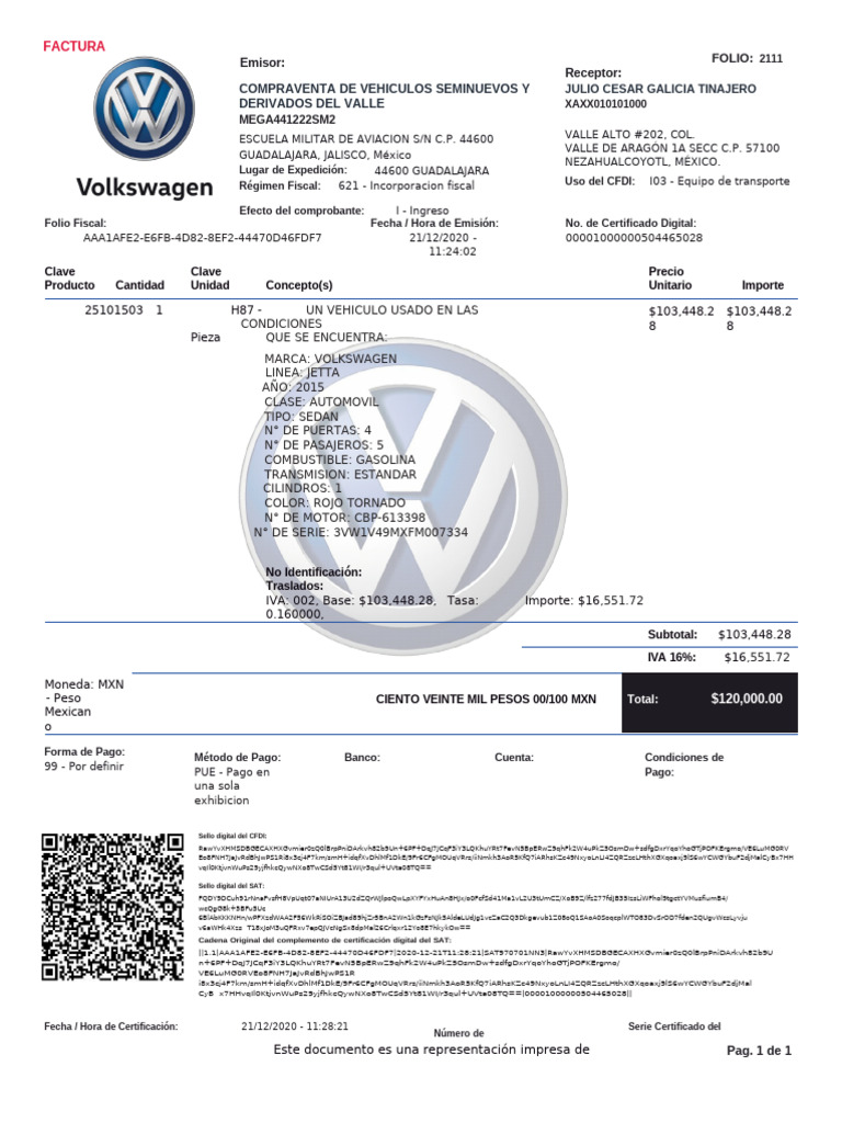 Factura JETTA | PDF | Transporte | Coche