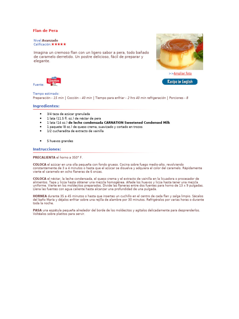 Flan de Pera | PDF