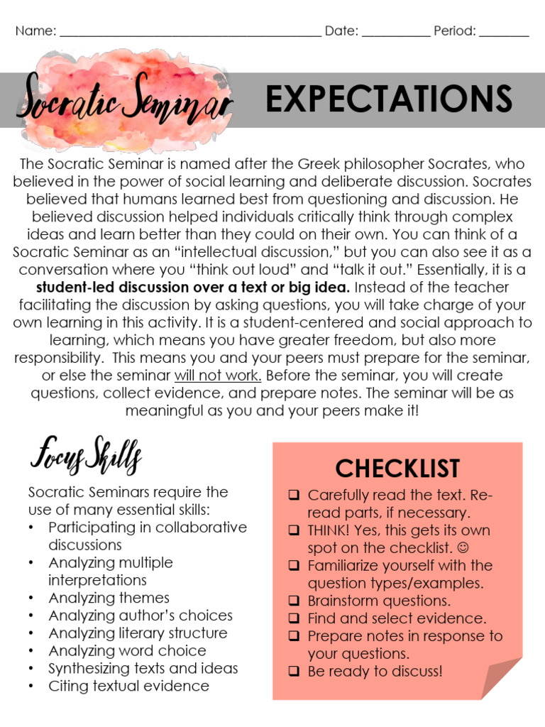 Socratic Seminar Preparation Guide | PDF | Human Communication | Learning