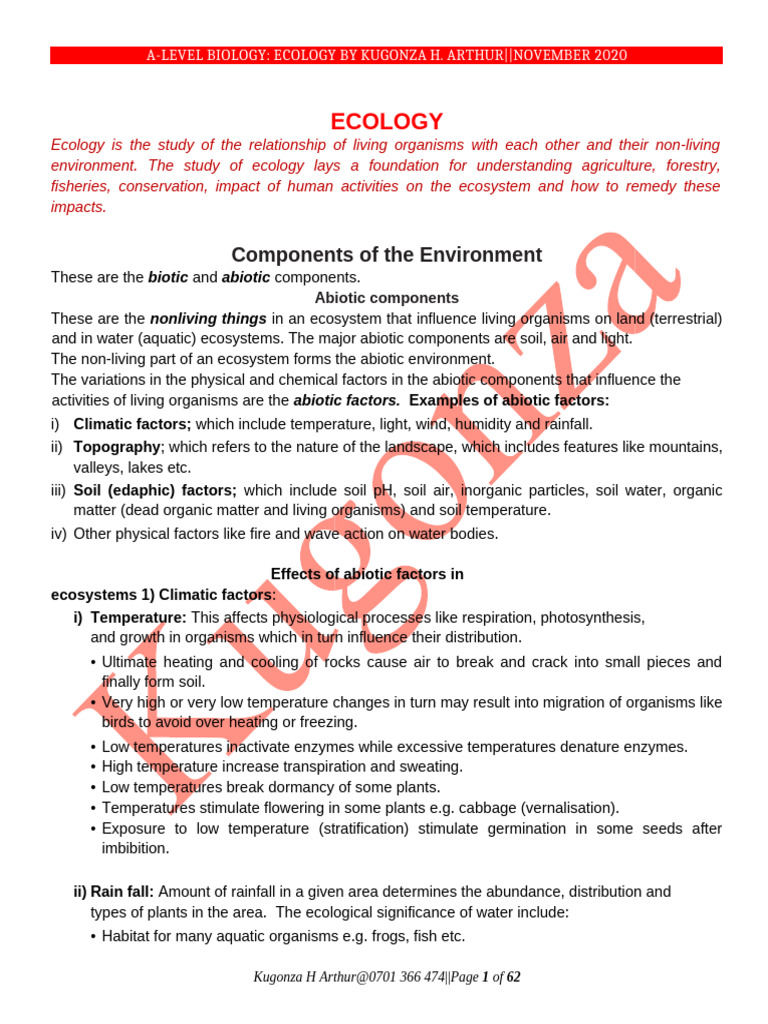 A-Level Biology: Ecology Overview | PDF | Food Web | Soil