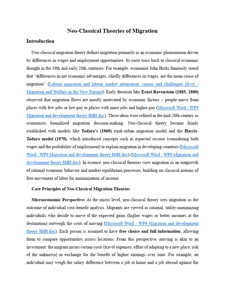 Neo-Classical Theories of Migration | PDF | Human Migration | Labour ...
