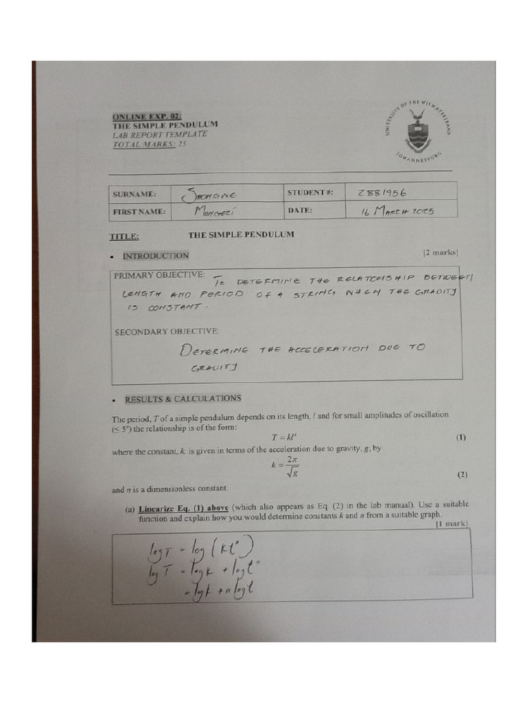 EXP2. The Simple Pendulum | PDF