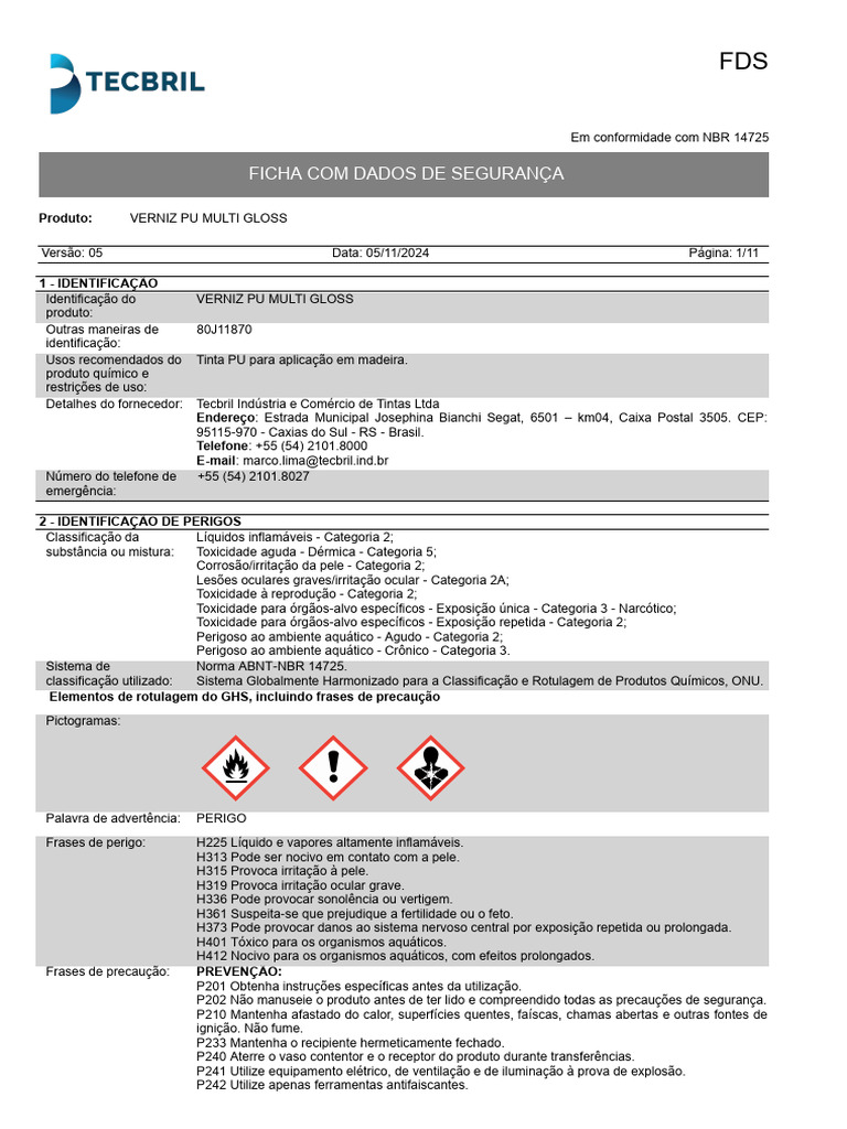 4) Fispq - Verniz Pu Multi Gloss | PDF | Incêndios | Dor