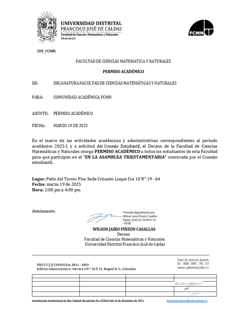 509 - FCMN Permiso Académico Comunidad Académica FCMN | PDF