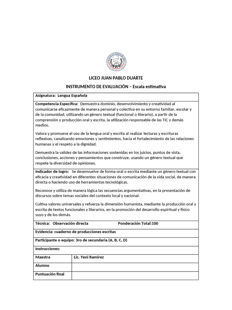 Escala Estimativa Para Evaluar Cuadernos Pdf Aprendizaje Cognición 0410