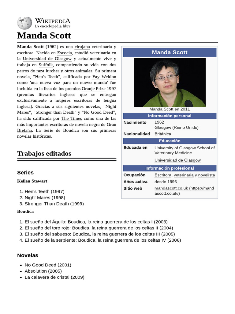 Manda Scott: escritora y veterinaria británica | PDF