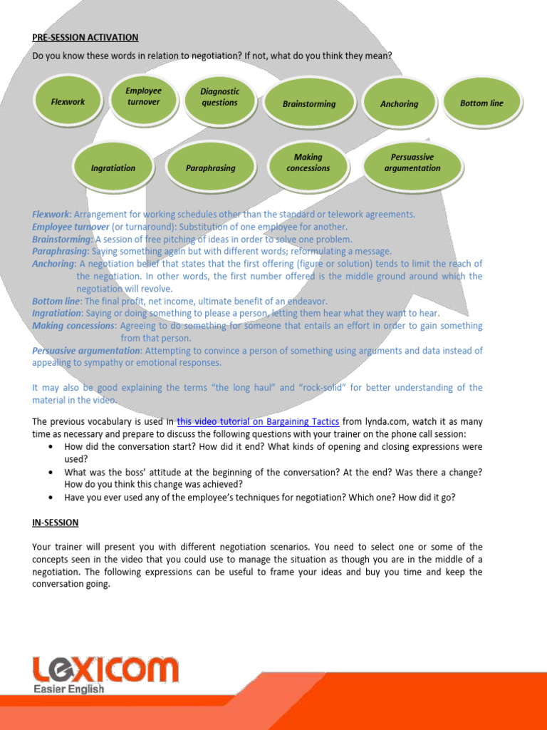Negotiation 2 - Pilot - Teacher Key | PDF | Negotiation | Persuasion