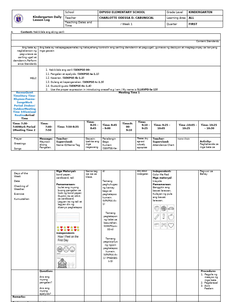Kinder-New-DLL Week1 - Day1 | PDF
