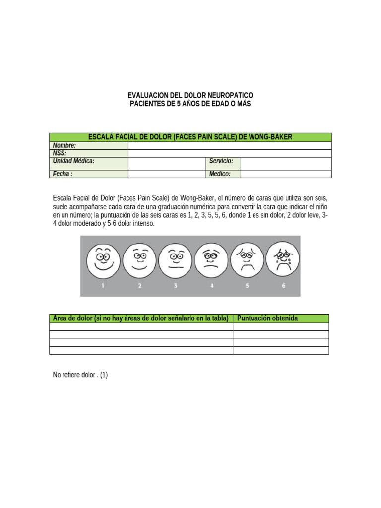 Escala Dolor Wong-Baker. | PDF
